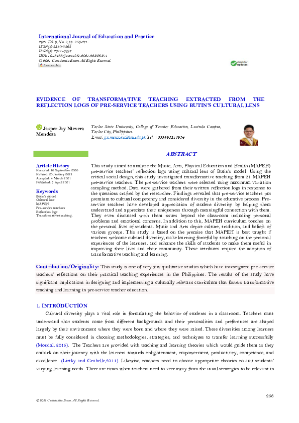 (PDF) Evidence of Transformative Teaching Extracted from the Reflection Logs of Pre-Service ...