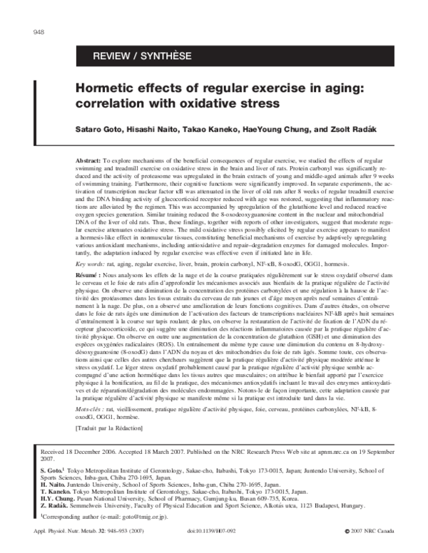 (PDF) Hormetic effects of regular exercise in aging: correlation with ...