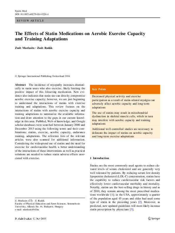 (PDF) The Effects of Statin Medications on Aerobic Exercise Capacity ...
