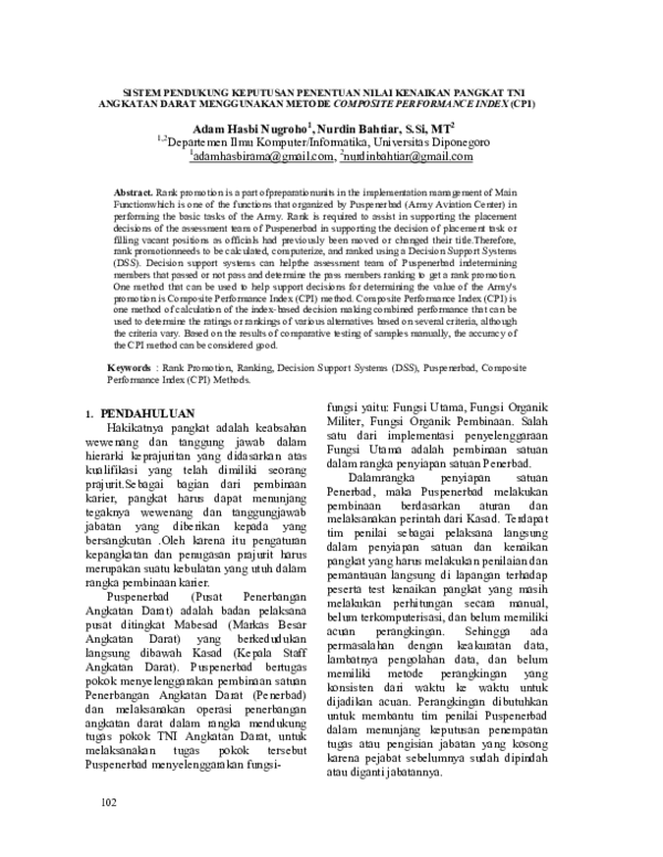 (PDF) Sistem Pendukung Keputusan Penentuan Nilai Kenaikan Pangkat TNI Angkatan Darat Menggunakan ...
