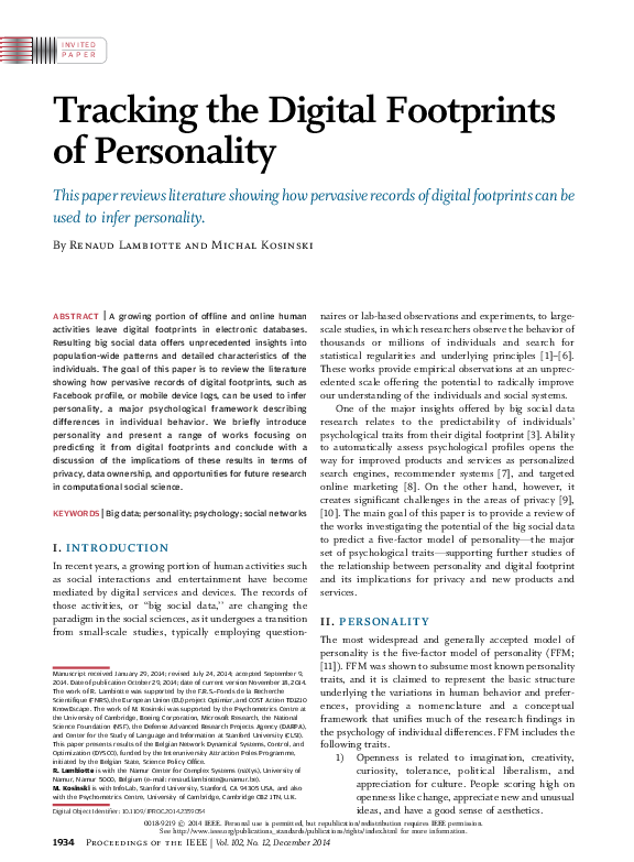 (PDF) Tracking the Digital Footprints of Personality