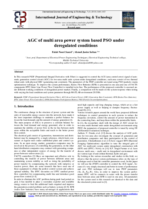 (PDF) AGC of multi area power system based PSO under deregulated conditions