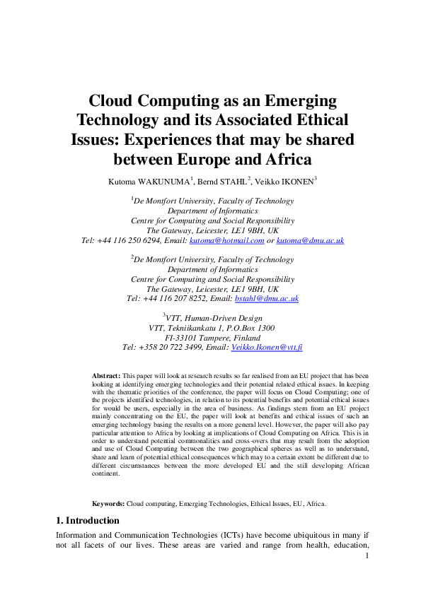 (PDF) 1 Cloud Computing as an Emerging Technology and its Associated ...