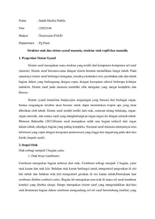 (PDF) Struktur otak dan sistem syaraf manusia, struktur otak reptil dan ...
