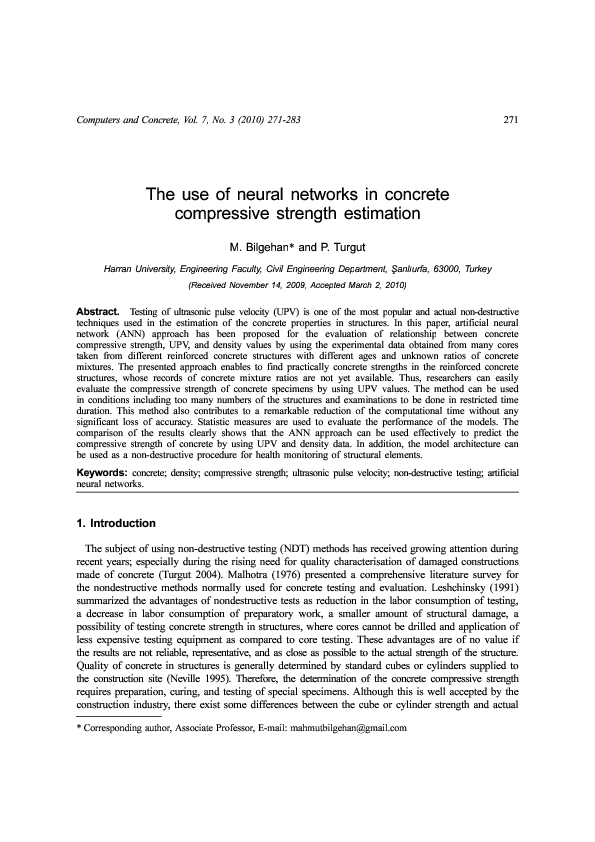 (PDF) The use of neural networks in concrete compressive strength estimation