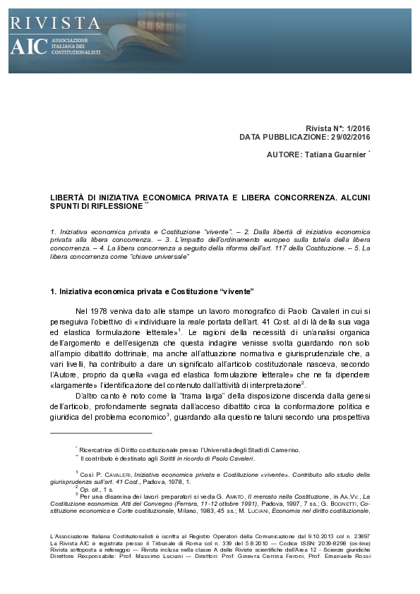 (PDF) Libertà di iniziativa economica privata e libera concorrenza ...