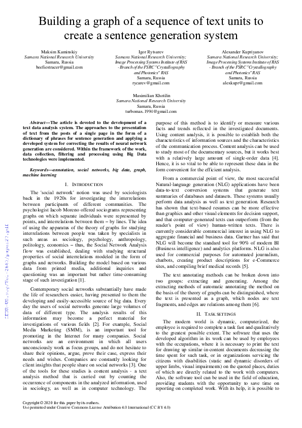 (PDF) Building a graph of a sequence of text units to create a sentence generation system