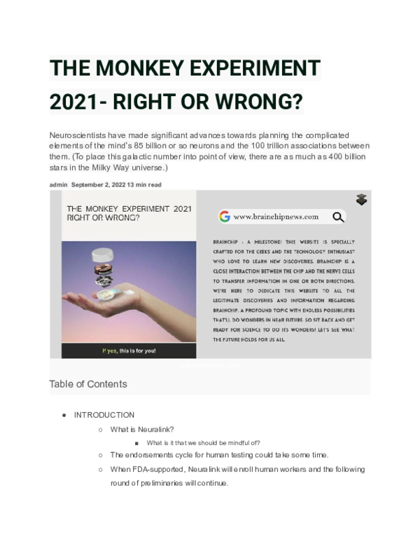 (PDF) THE MONKEY EXPERIMENT 2021 RIGHT OR WRONG