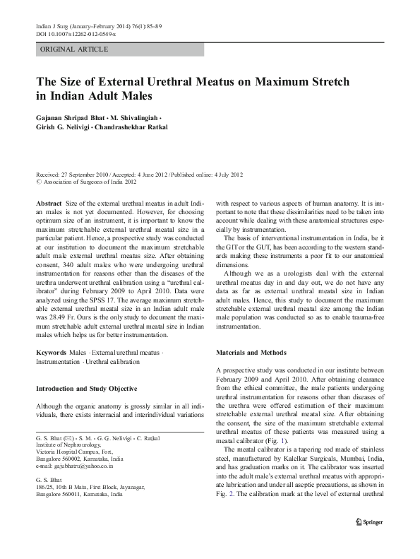 (PDF) The Size of External Urethral Meatus on Maximum Stretch in Indian ...