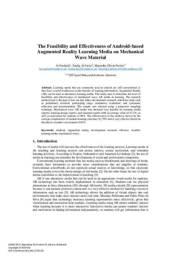 Pdf The Feasibility And Effectiveness Of Android Based Augmented