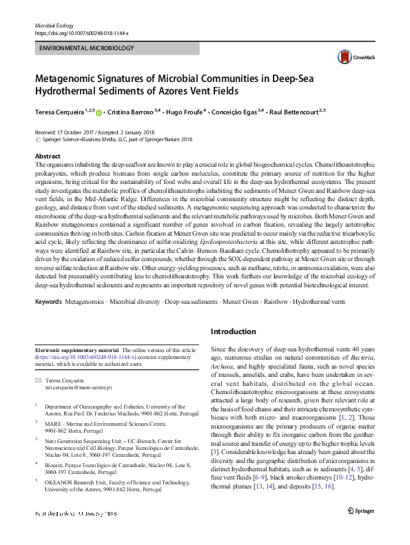 (PDF) Metagenomic Signatures of Microbial Communities in Deep-Sea Hydrothermal Sediments of ...