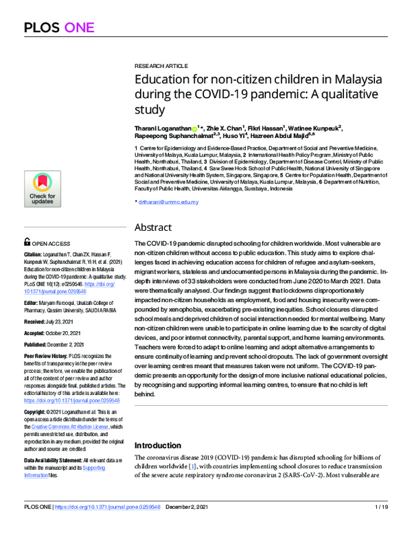 (PDF) Education for non-citizen children in Malaysia during the COVID ...