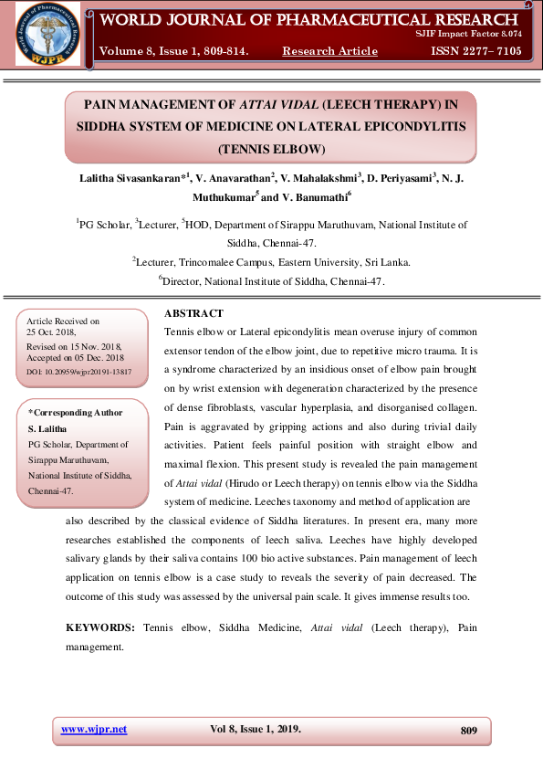 (PDF) PAIN MANAGEMENT OF ATTAI VIDAL (LEECH THERAPY) IN SIDDHA SYSTEM ...