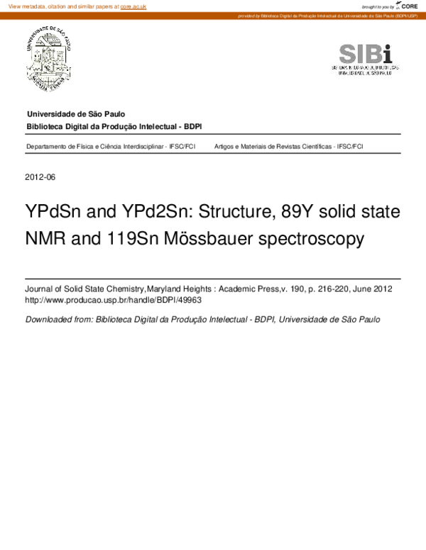(PDF) YPdSn and YPd2Sn: Structure, 89Y solid state NMR and 119Sn ...