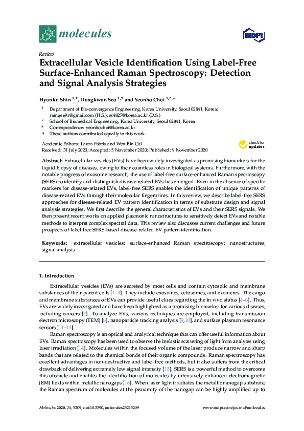(PDF) Extracellular Vesicle Identification Using Label-Free Surface-Enhanced Raman Spectroscopy ...