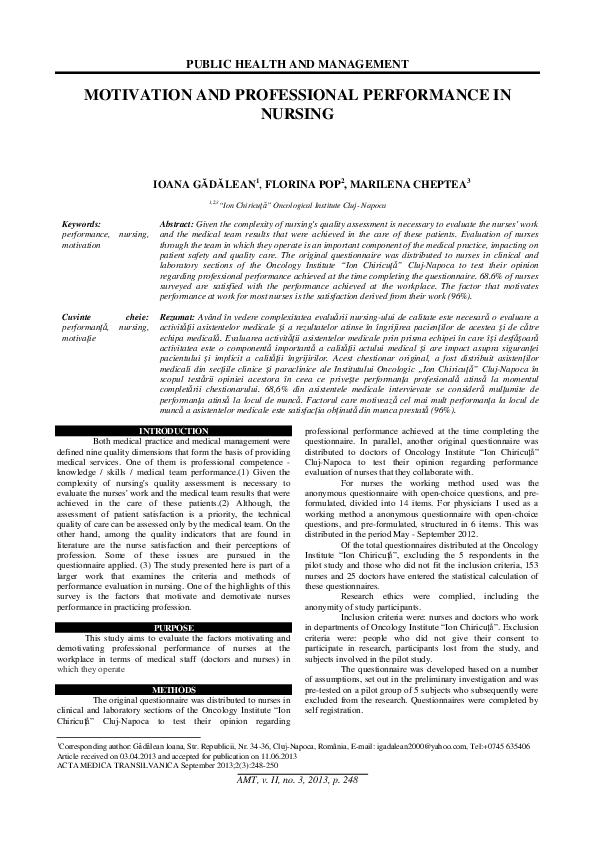 (PDF) Motivation and Professional Performance in Nursing