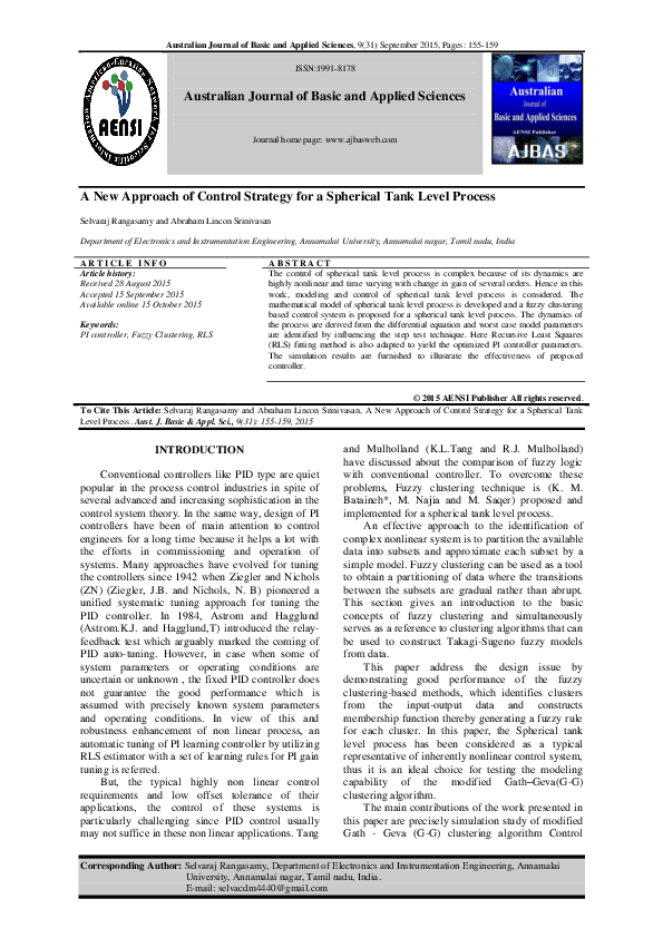 (PDF) A New Approach of Control Strategy for a Spherical Tank Level Process