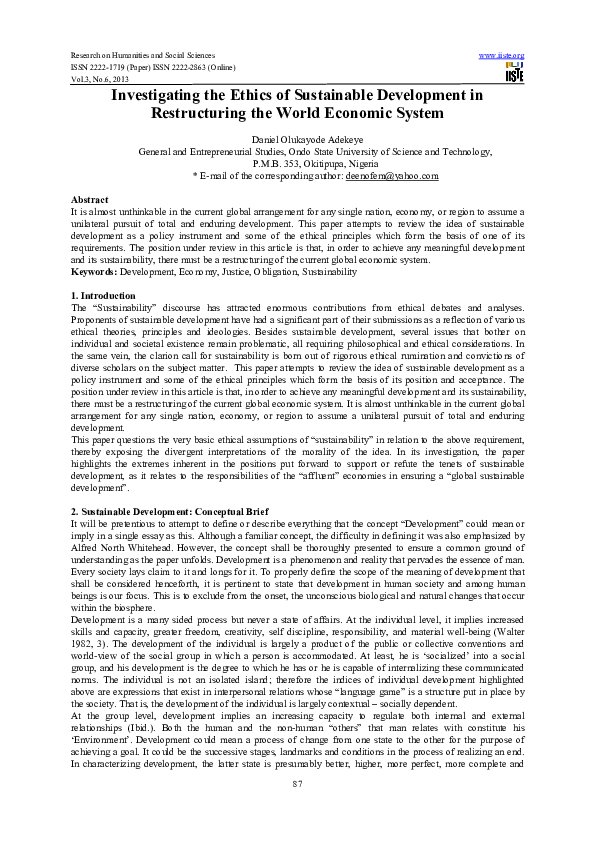 (PDF) Investigating the Ethics of Sustainable Development in ...