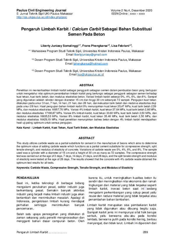 (PDF) Pengaruh Limbah Karbit / Calcium Carbit Sebagai Bahan Substitusi ...