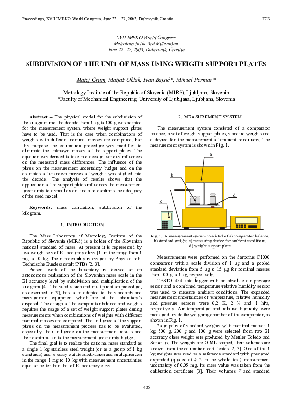 (PDF) Subdivision of the Unit of Mass Using Weight Support Plates