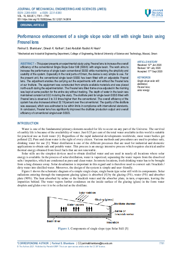(PDF) Performance enhancement of a single slope solar still with single ...