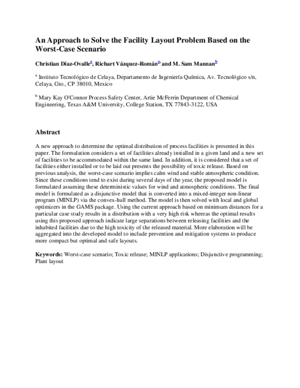 (PDF) An approach to solve the facility layout problem based on the worst-case scenario ...