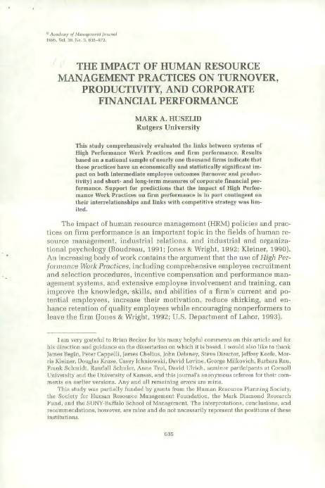 (PDF) The impact of human resource management practices on job satisfaction and affective ...