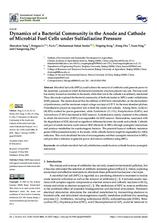 (PDF) Dynamics of a Bacterial Community in the Anode and Cathode of Microbial Fuel Cells under ...