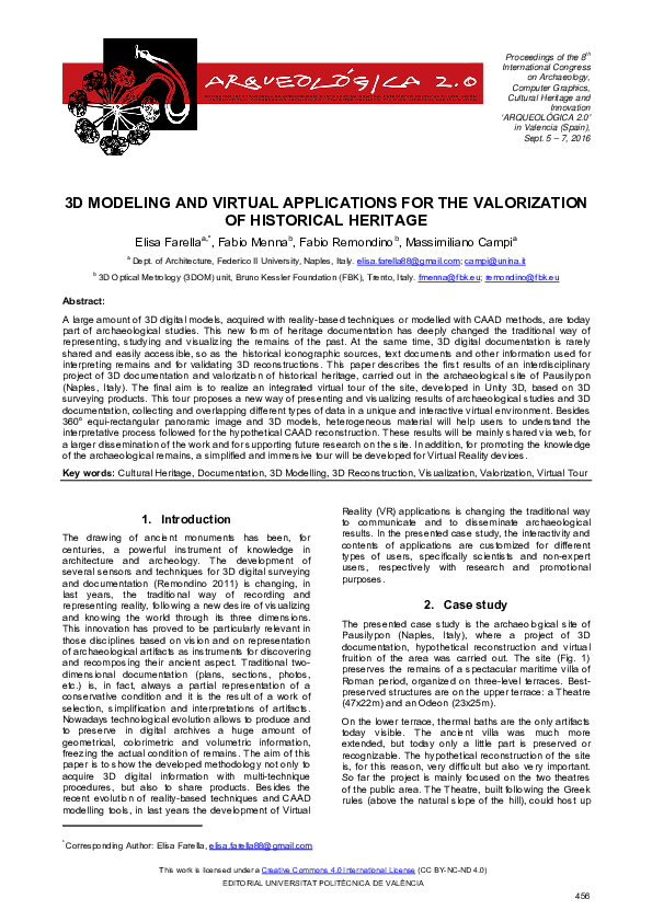 (PDF) 3D Modeling and Virtual Applications for the Valorization of Historical Heritage