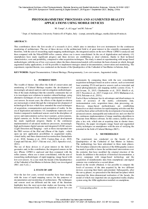 (PDF) Photogrammetric Processes and Augmented Reality Applications Using Mobile Devices
