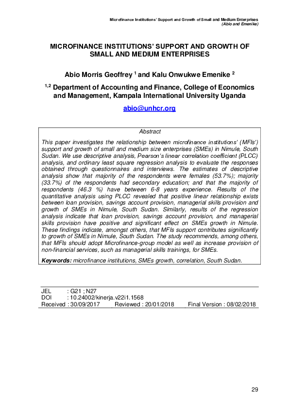 (PDF) Microfinance Institutions’ Support and Growth of Small and Medium Enterprises