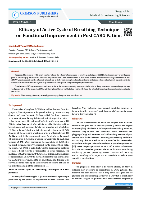 (PDF) Efficacy of Active Cycle of Breathing Technique and Postural ...