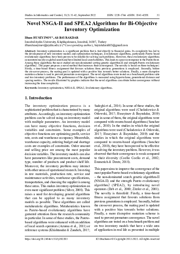 (PDF) Novel NSGA-II and SPEA2 Algorithms for Bi-Objective Inventory Optimization