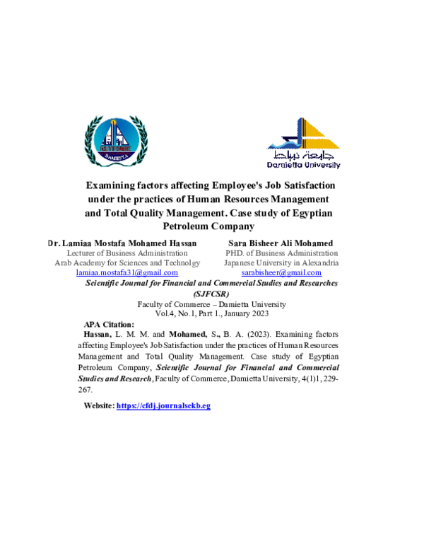 (PDF) Examining factors affecting Employee's Job Satisfaction under the practices of Human ...