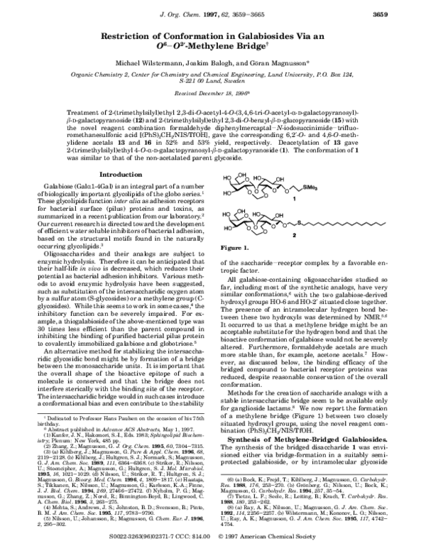 (PDF) Restriction of Conformation in Galabiosides Via an O6−O2 ...