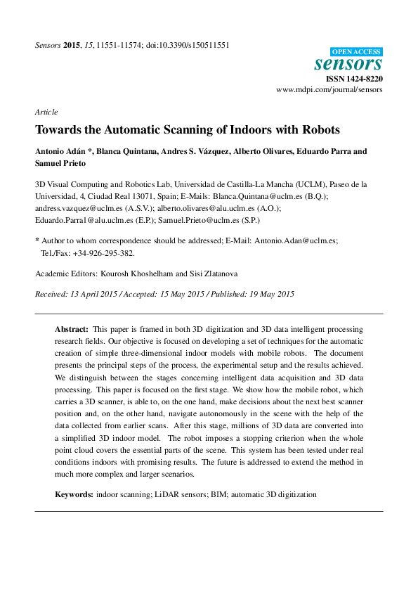 (PDF) Automated Indoor 3D Scanning with Robots