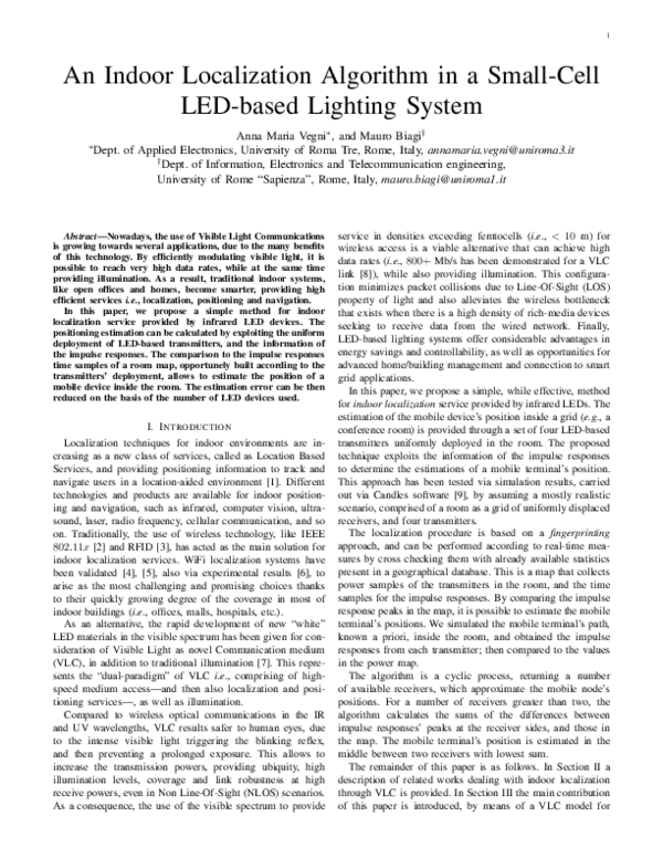 (PDF) An indoor localization algorithm in a small-cell LED-based lighting system