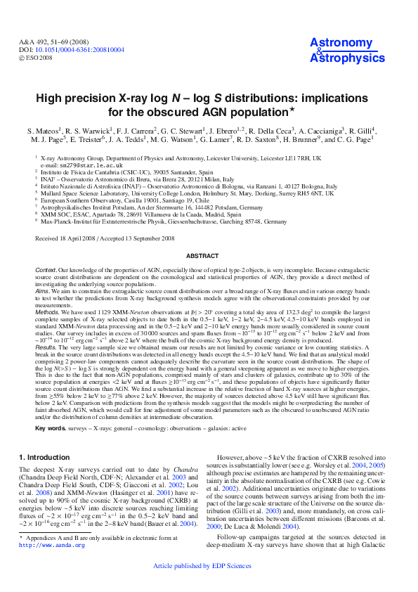 (PDF) High precision X-ray log N – log S distributions: implications ...