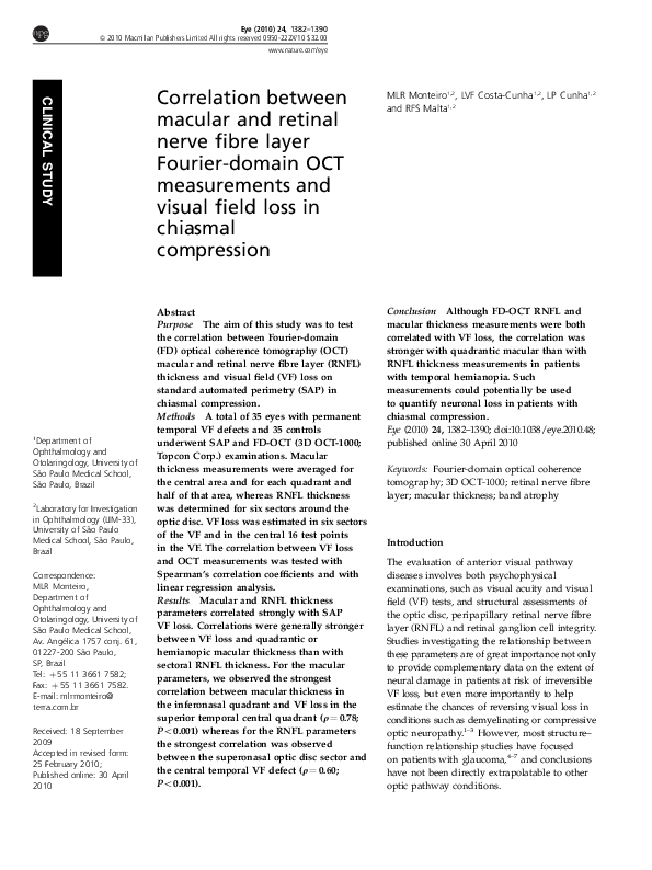Pdf Correlation Between Macular And Retinal Nerve Fibre Layer Fourier Domain Oct Measurements