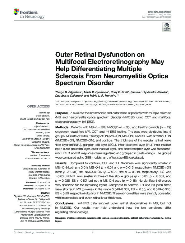 (PDF) Outer Retinal Dysfunction on Multifocal Electroretinography May Help Differentiating ...