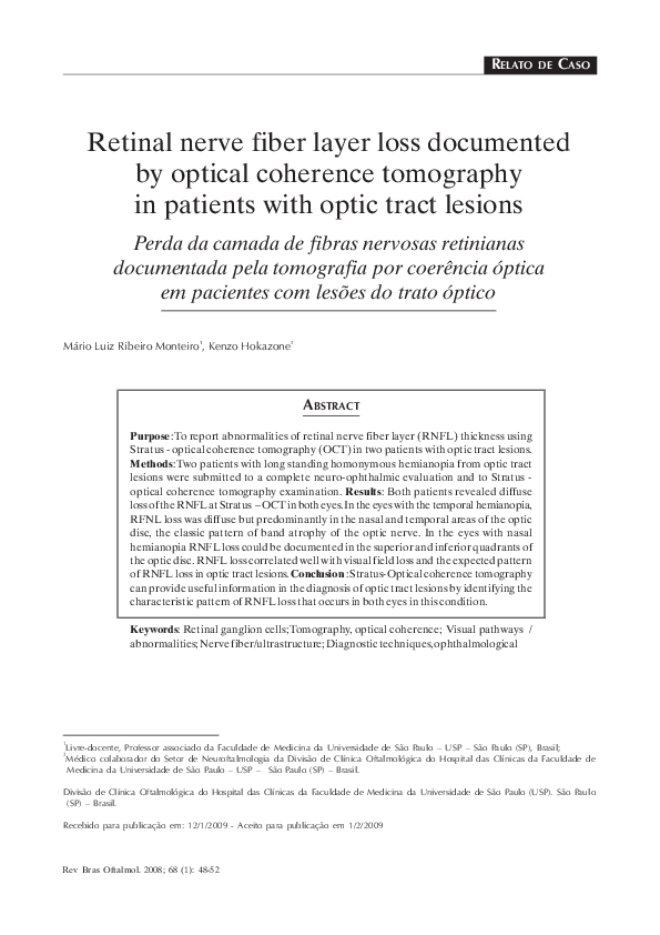 (PDF) Retinal nerve fiber layer loss documented by optical coherence ...