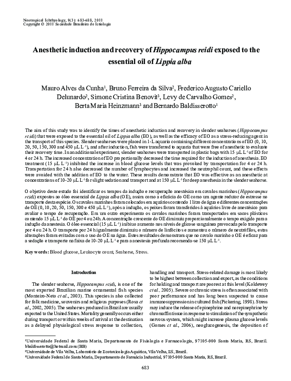 (PDF) Anesthetic induction and recovery of Hippocampus reidi exposed to ...