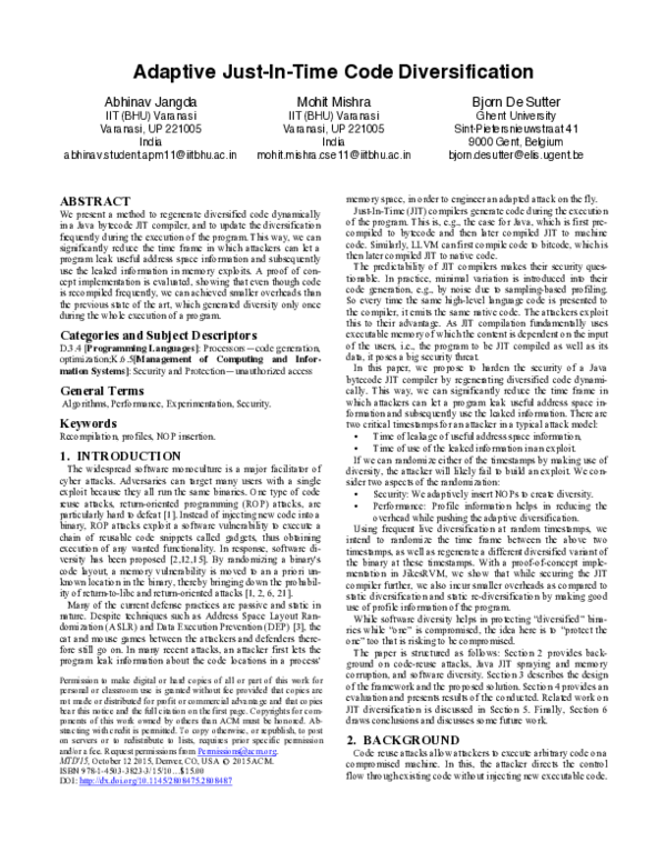 (PDF) Adaptive Just-In-Time Code Diversification