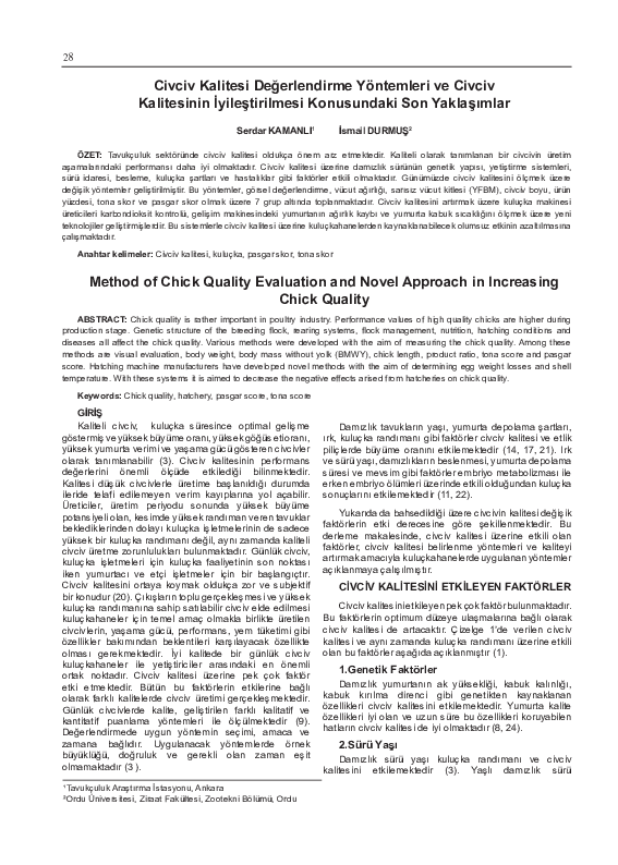 (PDF) Method of Chick Quality Evaluation and Novel Approach in ...