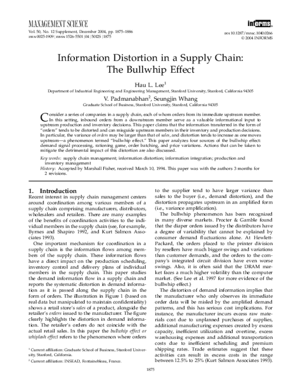 (PDF) Information Distortion in a Supply Chain: The Bullwhip Effect