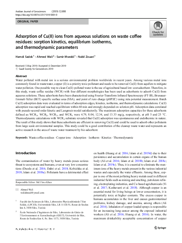 (PDF) Adsorption of Cu(II) ions from aqueous solutions on modified chrysotile: Thermodynamic and ...