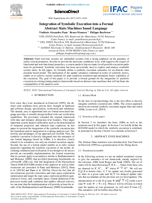 Pdf Integration Of Symbolic Execution Into A Formal Abstract State Machines Based Language