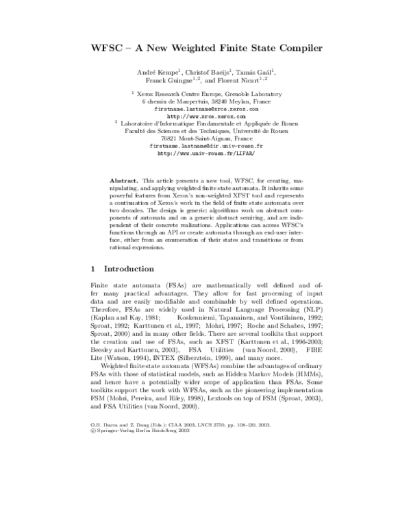 Pdf Wfsc — A New Weighted Finite State Compiler