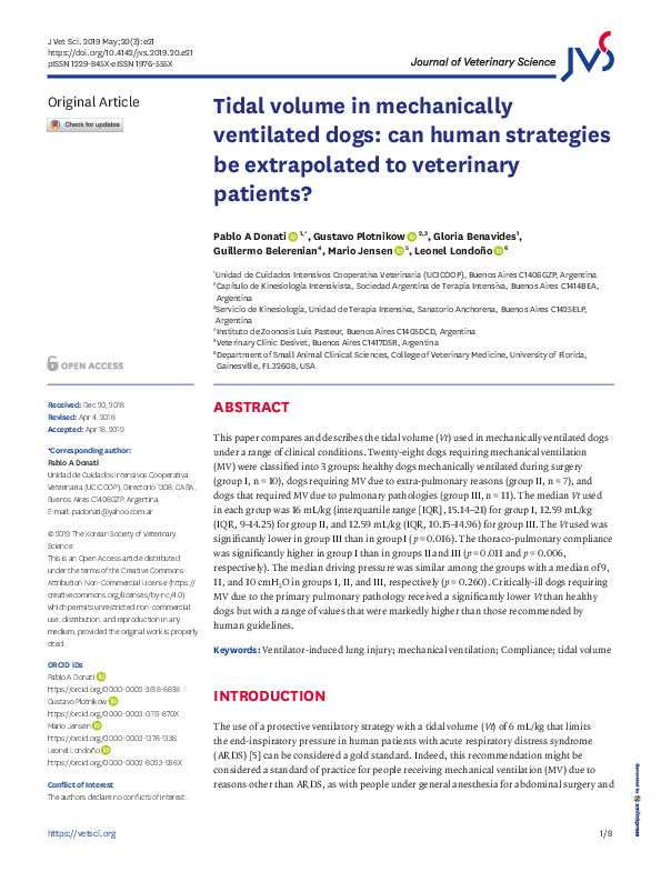 (PDF) Tidal volume in mechanically ventilated dogs: can human ...