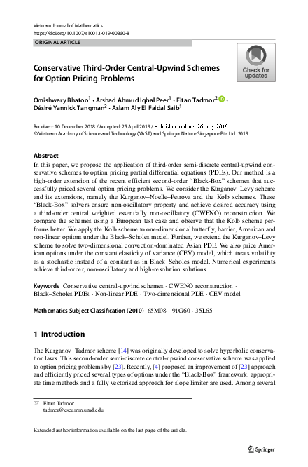 Pdf Conservative Third Order Central Upwind Schemes For Option